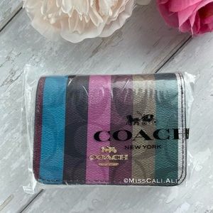 Coach | Bags | Nwt Coach Small Trifold Wallet In Signature Canvas With ...